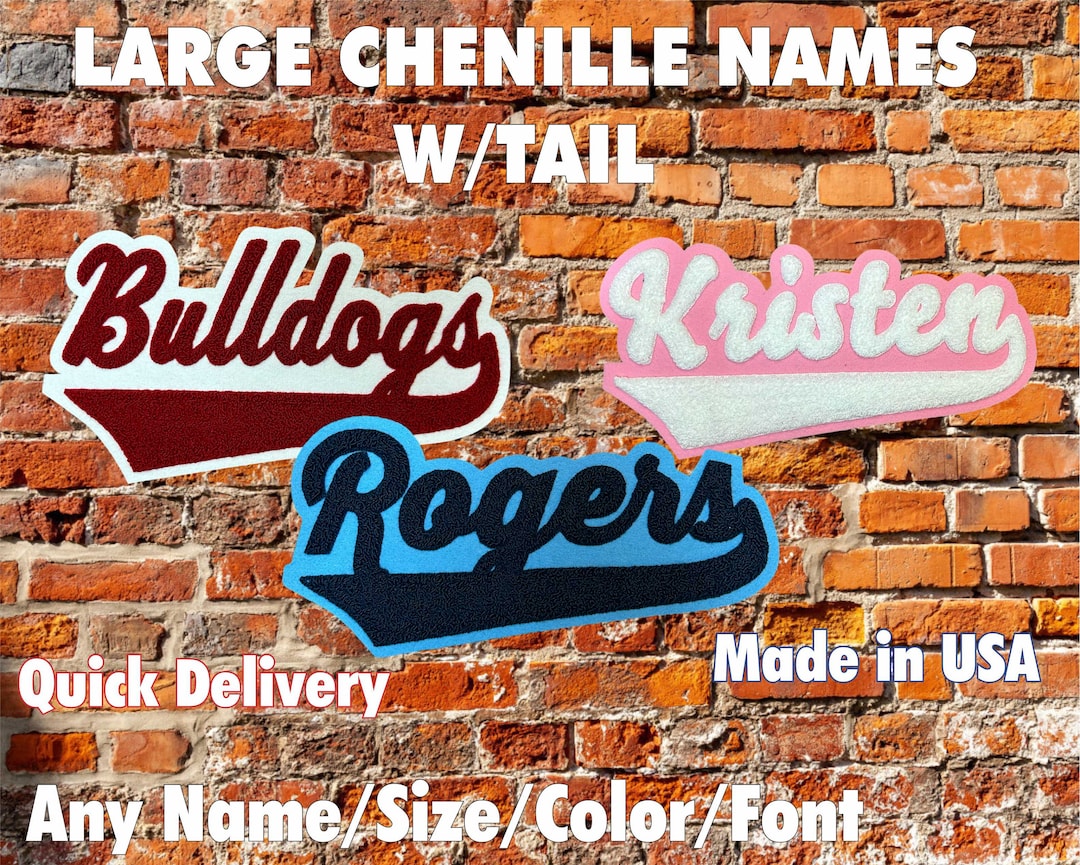 Custom Chenille Script W/tail Name Letterman Jacket Patch MADE IN USA ...