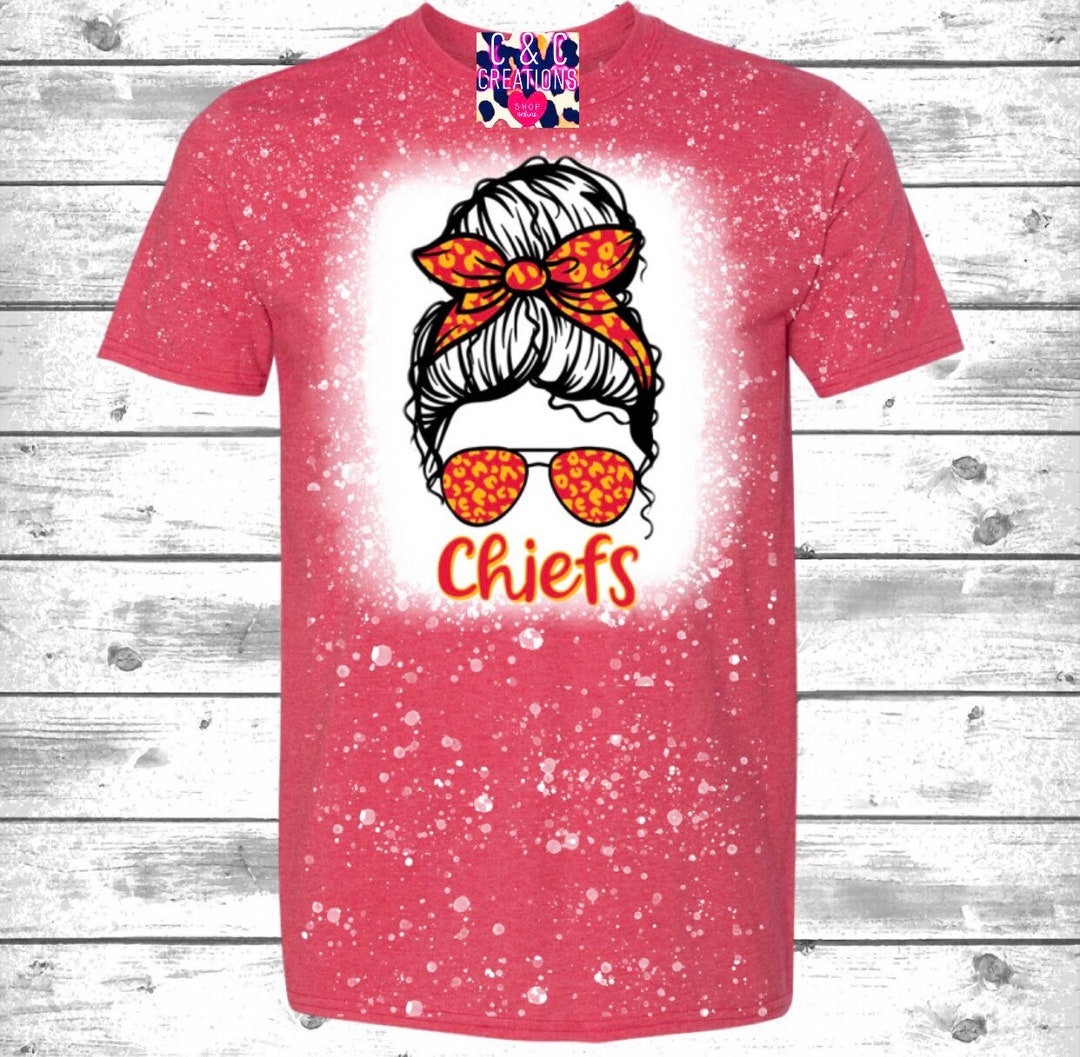 Chiefs Leopard Messy Bun Bleached Tee - Etsy