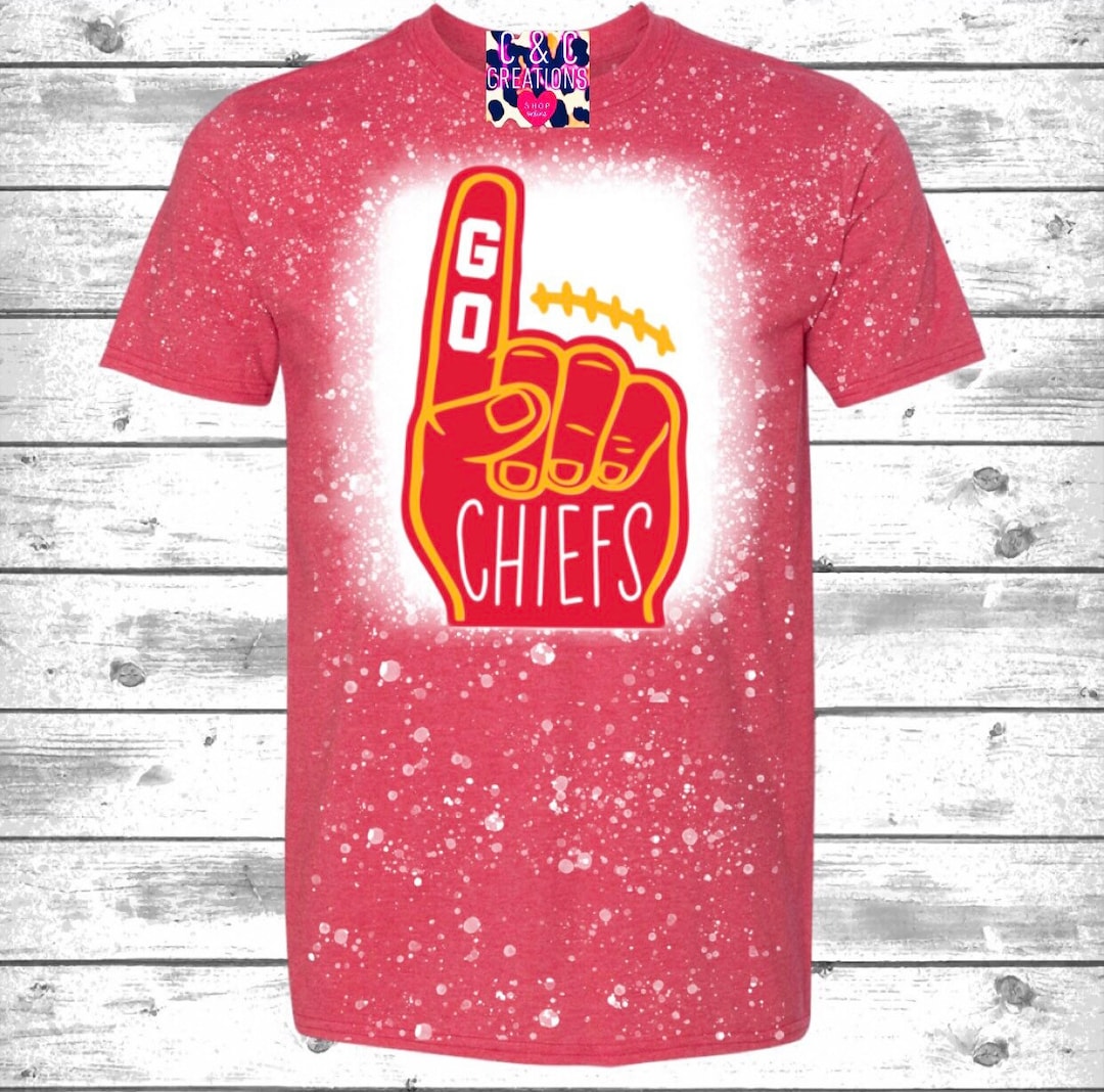 Go Chiefs Foam Finger Bleached Tee - Etsy