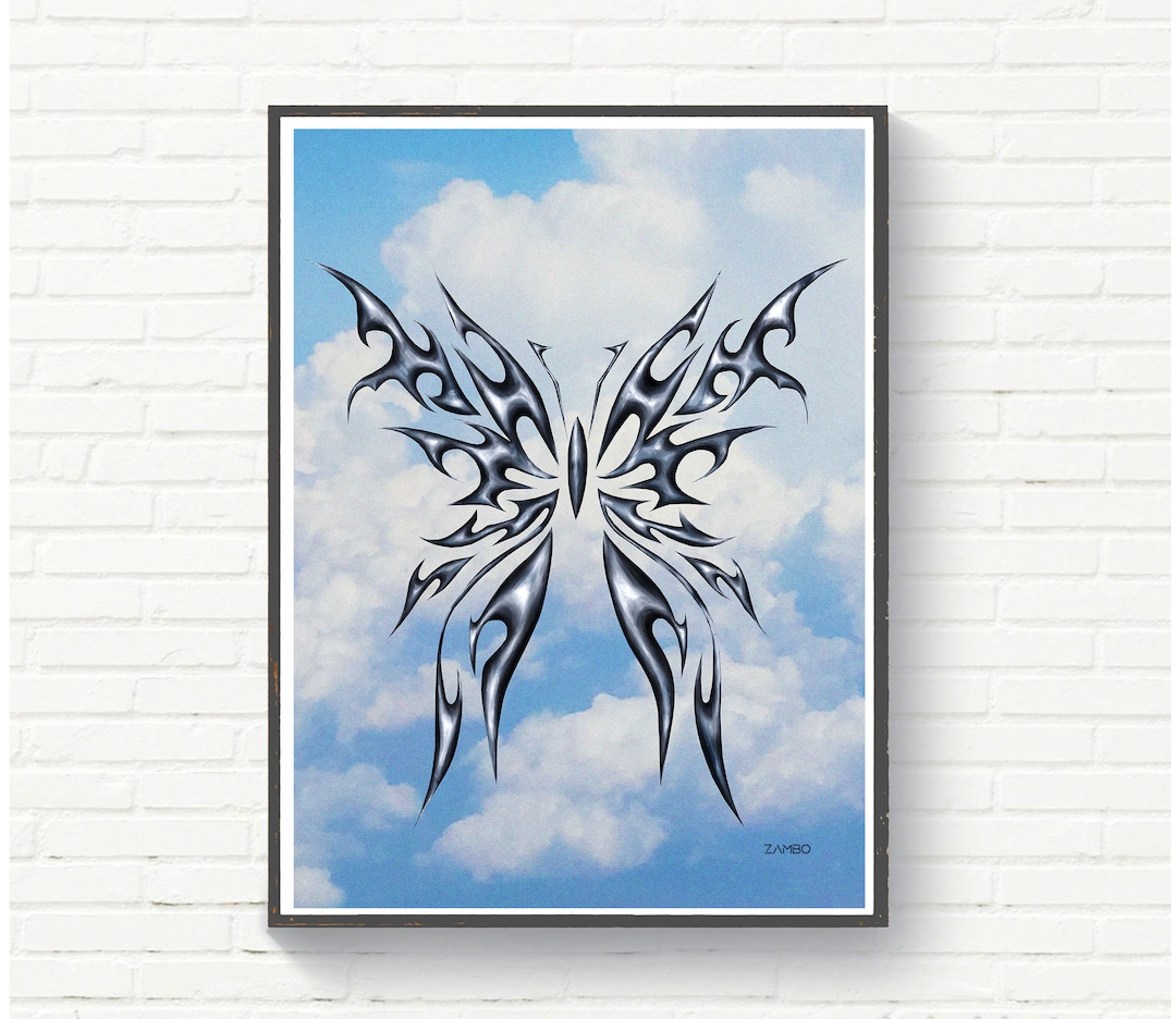3D Metalic Butterfly Clouds Design , Wall Art Print - Etsy