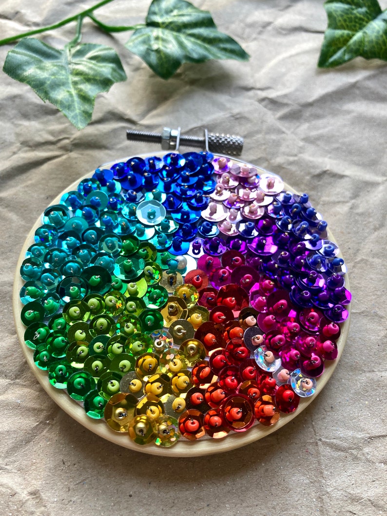 Beautiful Bright & Shiny Rainbow Collage Art Bead and Sequin Embroidery ...