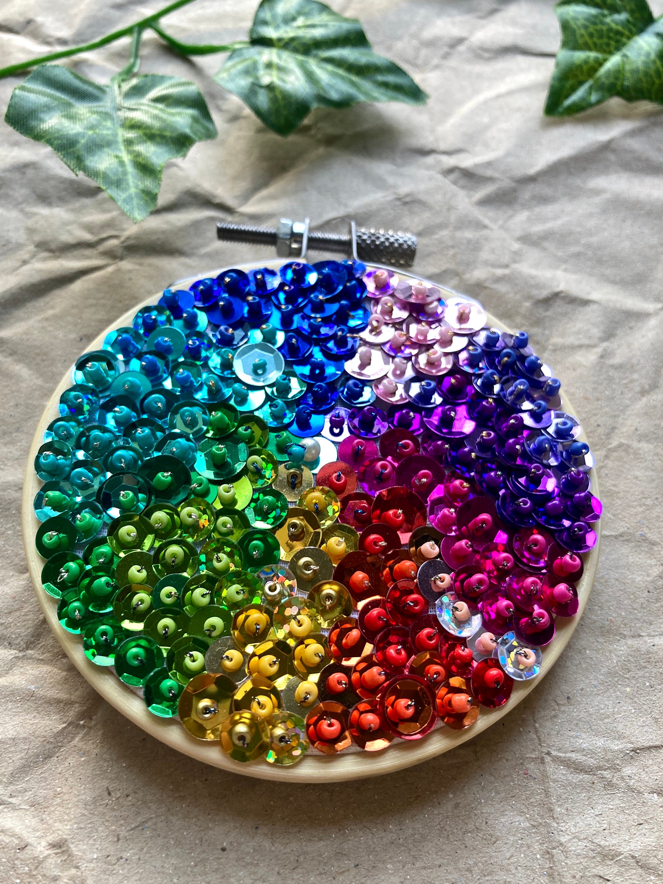 Beautiful Bright & Shiny Rainbow Collage Art Bead and Sequin Embroidery ...