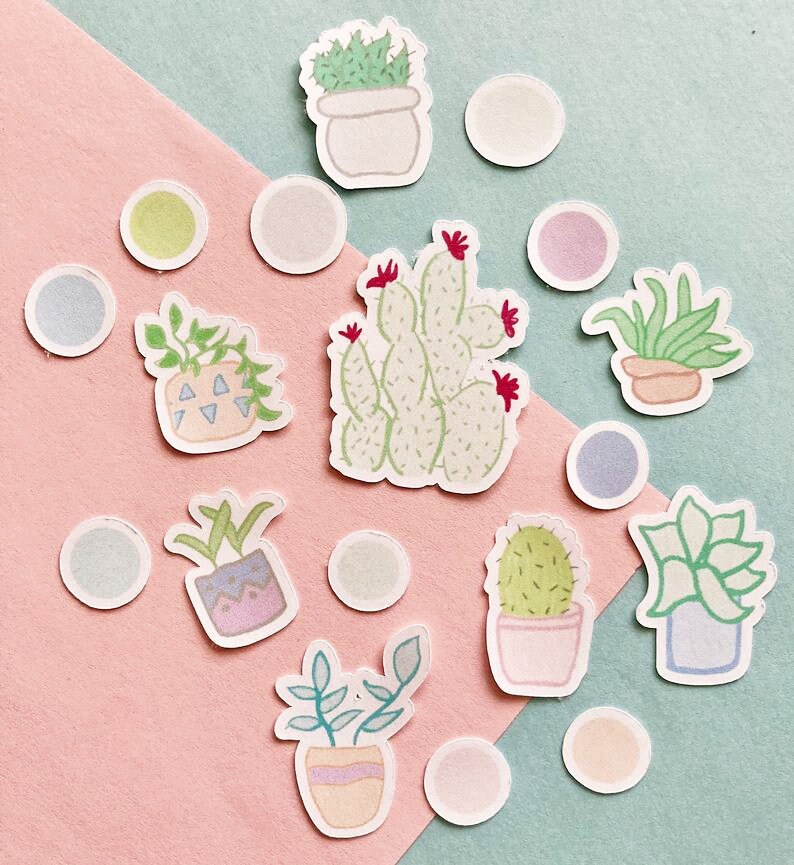Pastel Plant Stickers, Succulents & Cacti for Journals and Planners Set ...