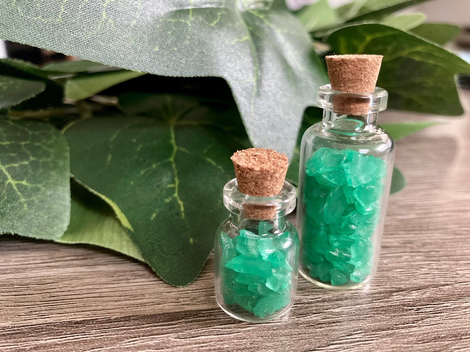 Large and Mini Vial With Cork Blue Green Crystal Gemstones Pebbles ...