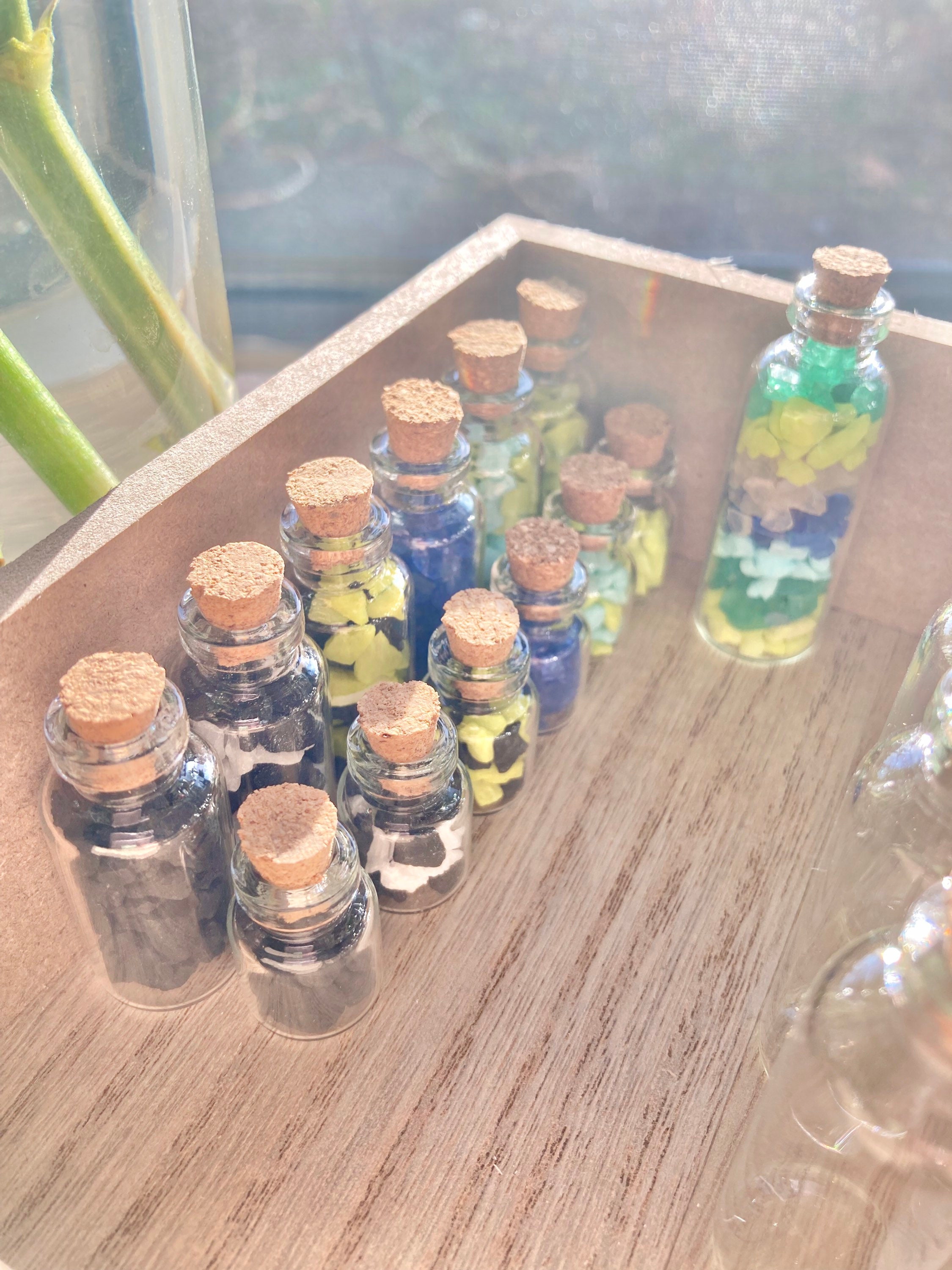Large and Mini Vial With Cork Blue Green Crystal Gemstones Pebbles ...