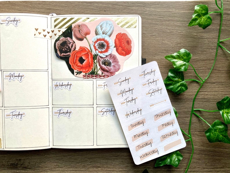 Pink and Gold Days of the Week Bullet Journal and Planner Stickers I 2 ...