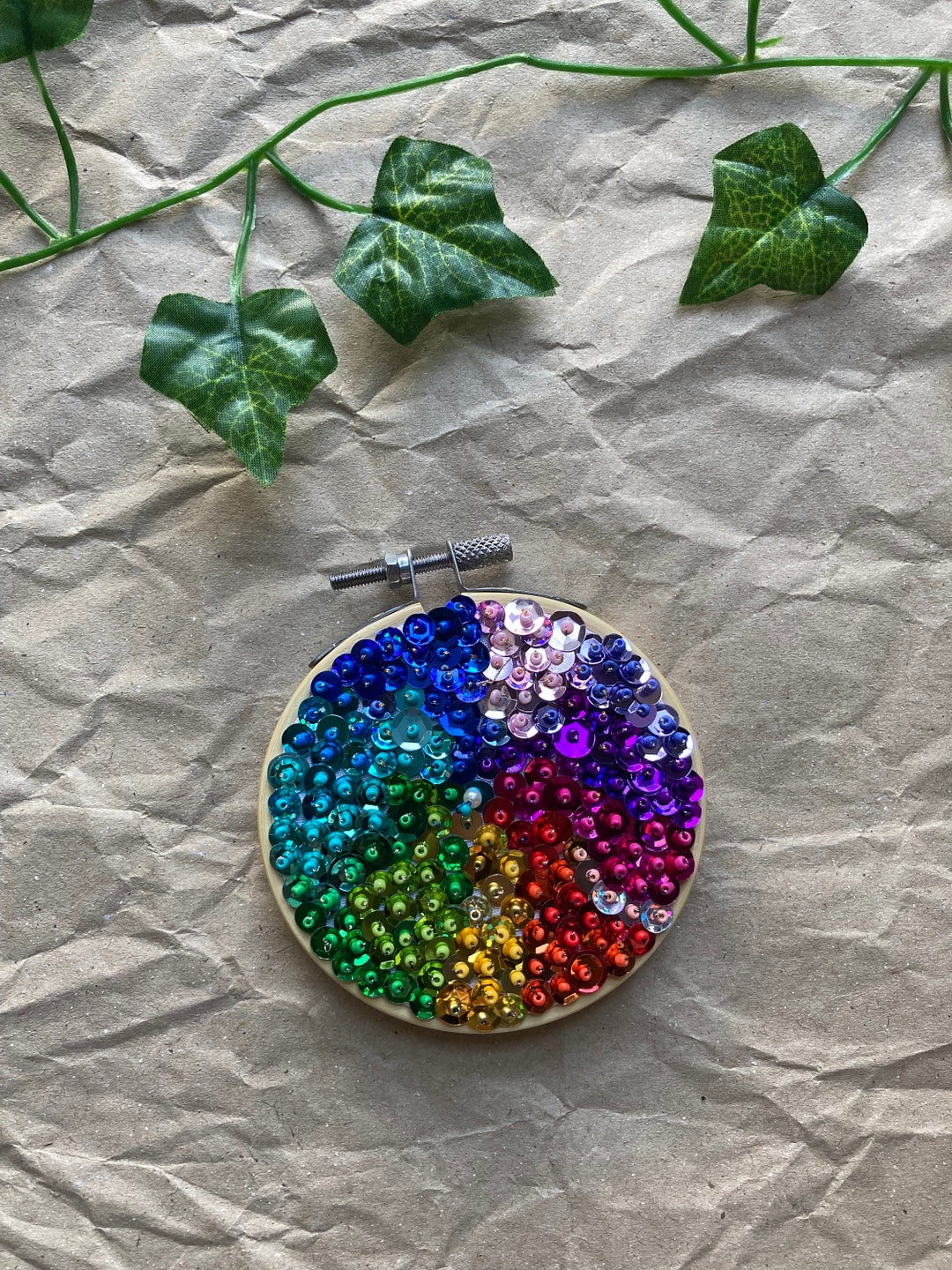 Beautiful Bright & Shiny Rainbow Collage Art Bead and Sequin Embroidery ...
