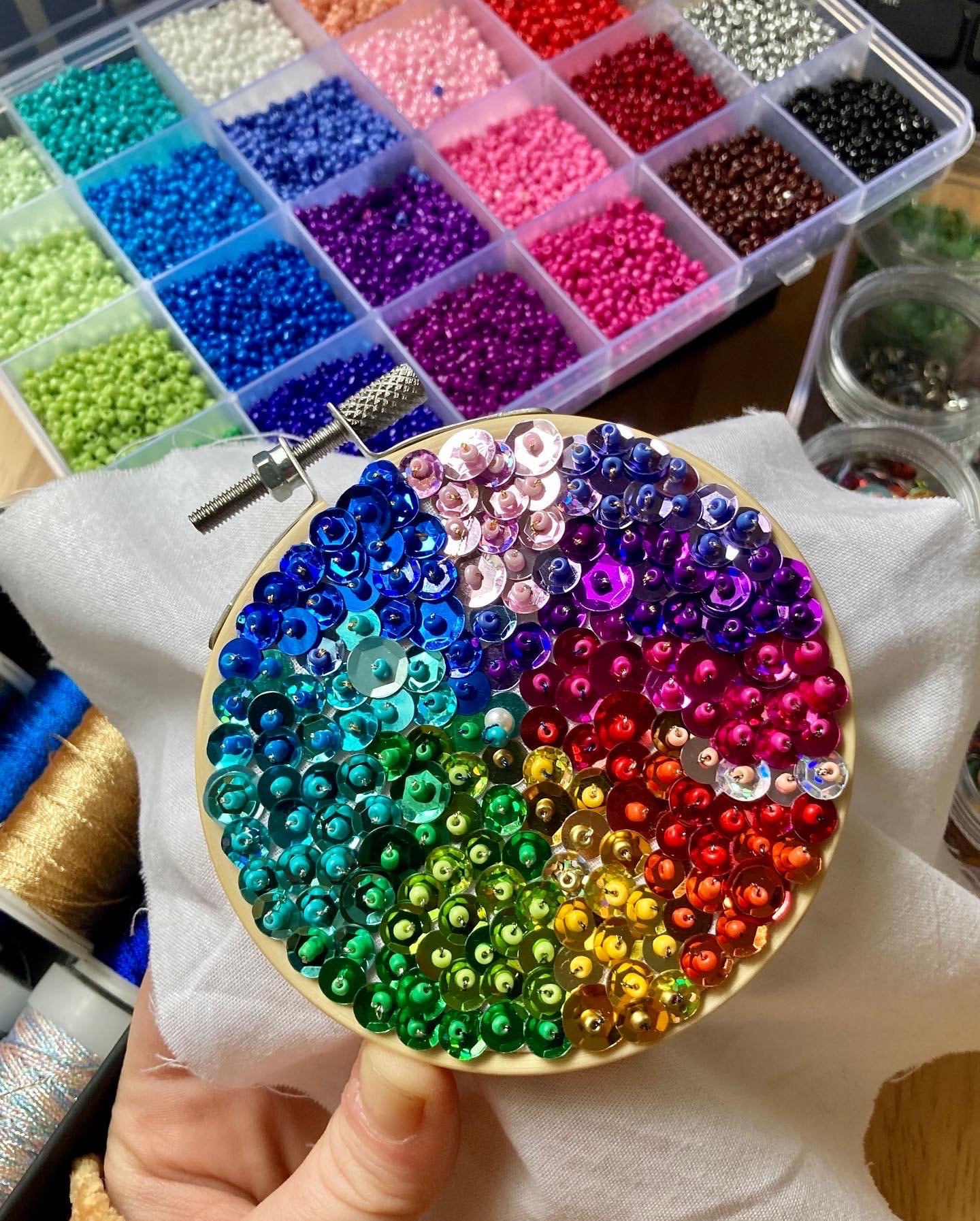 Beautiful Bright & Shiny Rainbow Collage Art Bead and Sequin Embroidery ...