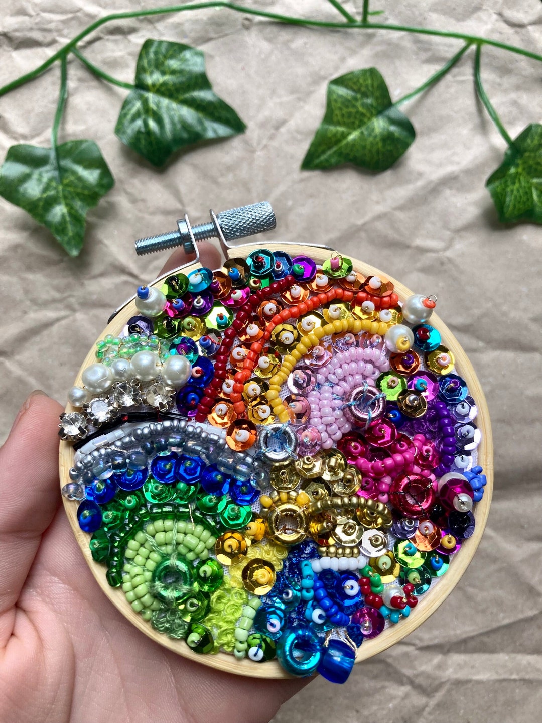 Beautiful Bright & Shiny Collage Art Pearl, Bead, Confetti Embroidery L ...