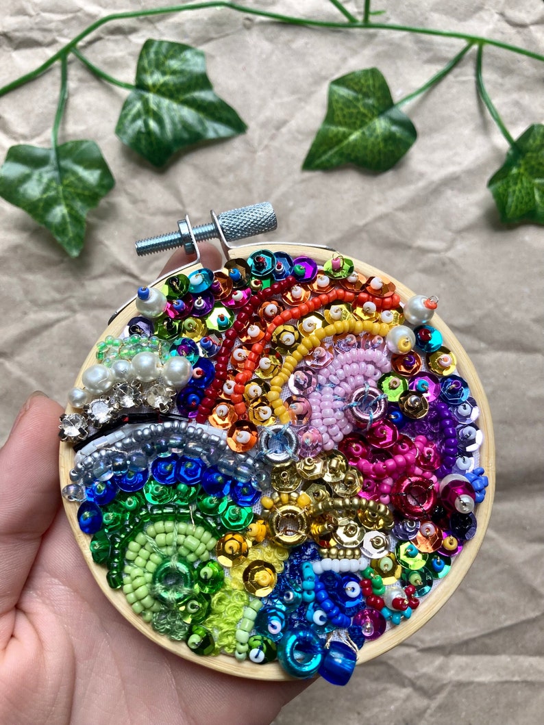 Beautiful Bright & Shiny Collage Art Pearl, Bead, Confetti Embroidery L ...