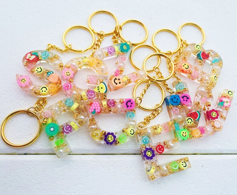 Custom Handmade Colorful Smiley Face & Bead Resin Keychain - Etsy