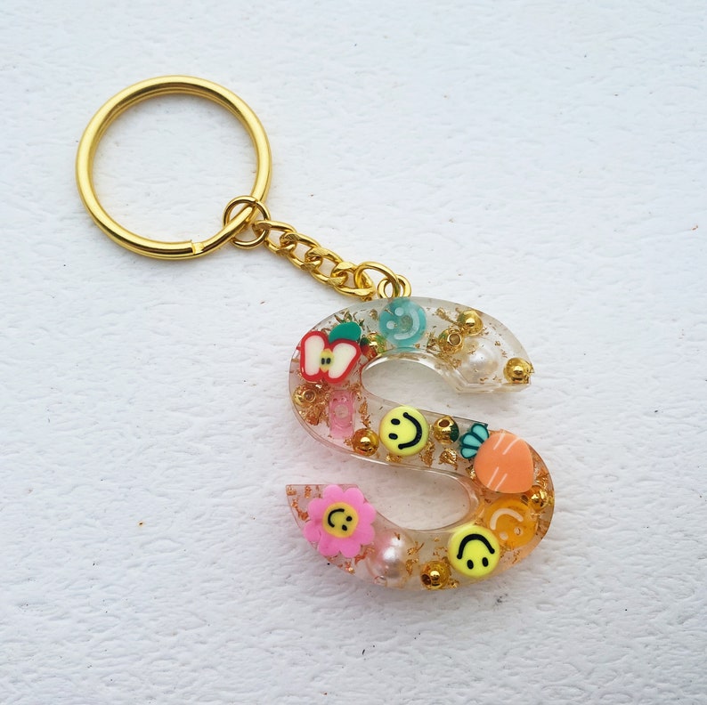 Custom Handmade Colorful Smiley Face & Bead Resin Keychain - Etsy