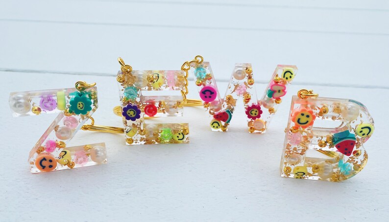 Custom Handmade Colorful Smiley Face & Bead Resin Keychain - Etsy