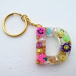 Custom Handmade Colorful Smiley Face & Bead Resin Keychain | School ...