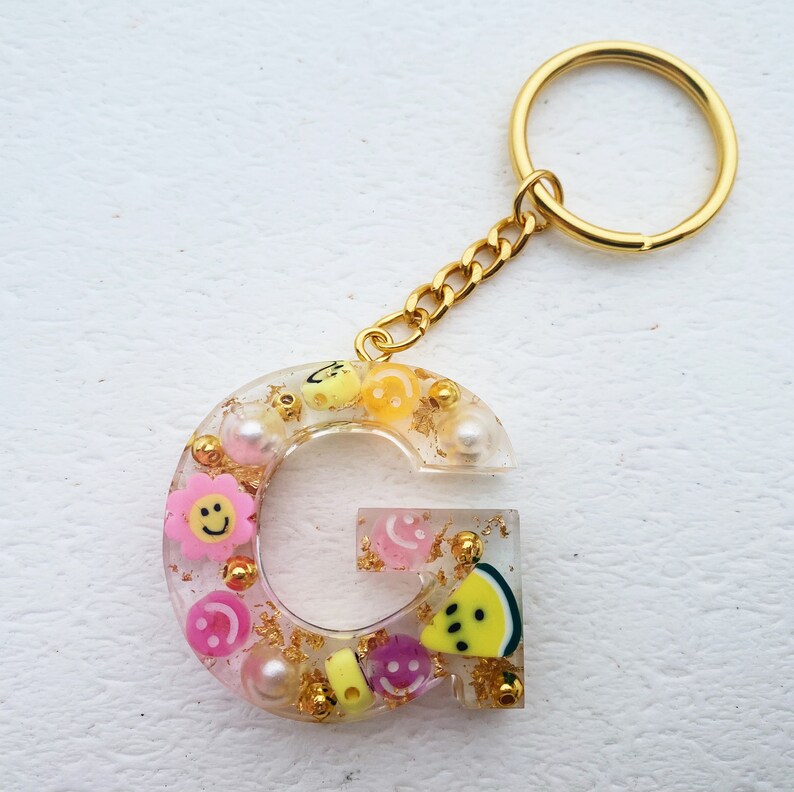Custom Handmade Colorful Smiley Face & Bead Resin Keychain - Etsy