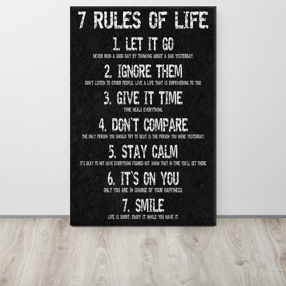 7 Rules of Life, Motivational Poster, Success Canvas Print, Motivation ...