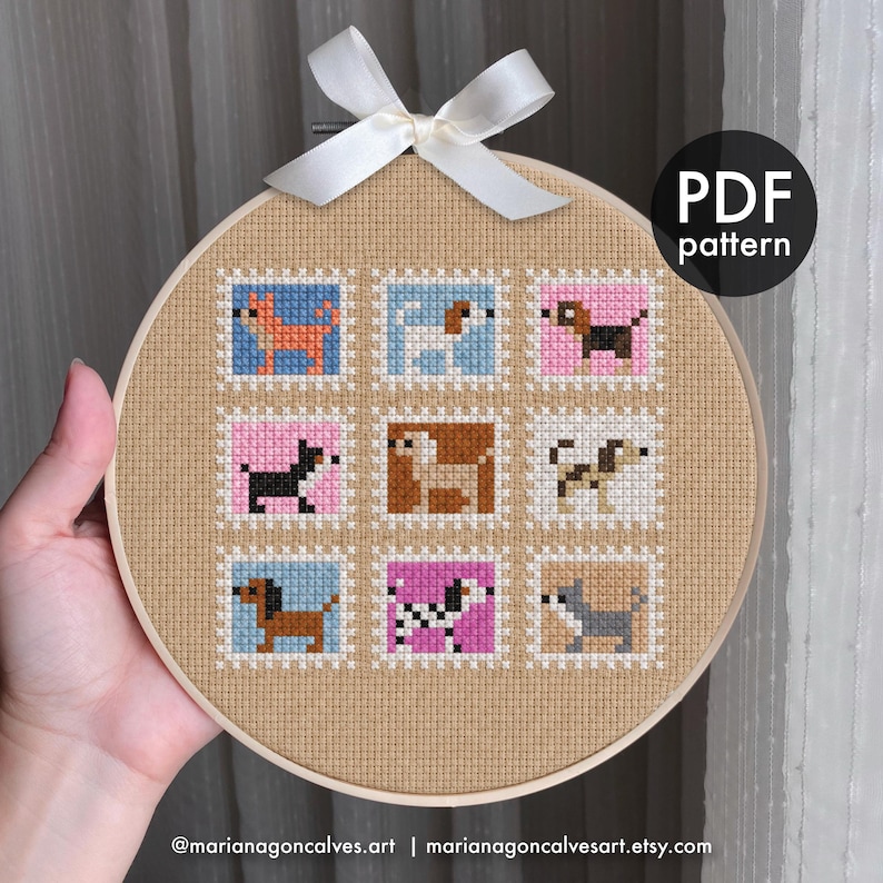 Mini Dog Stamps, Cross Stitch, PDF Pattern, Easy, Beginner, Small, Tiny ...