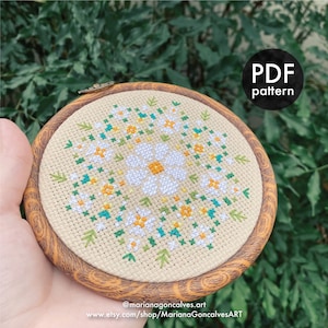 Set of 2 Cross Stitch PDF Patterns, White Daisy, Daisies, Mini Mandala ...