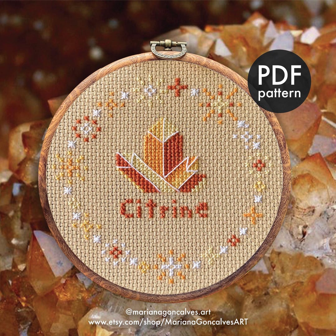 Citrine Cluster, Cross Stitch, PDF Pattern, Mini, Gold, Crystal, Modern ...