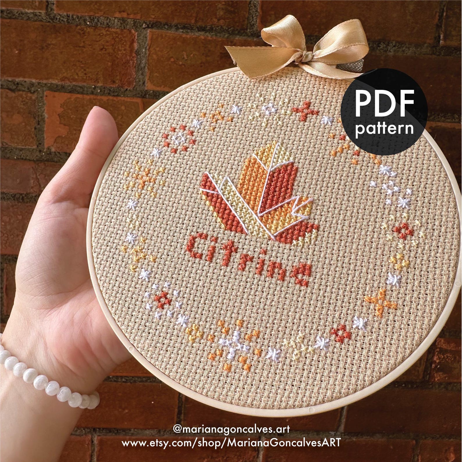 Citrine Cluster, Cross Stitch, PDF Pattern, Mini, Gold, Crystal, Modern ...
