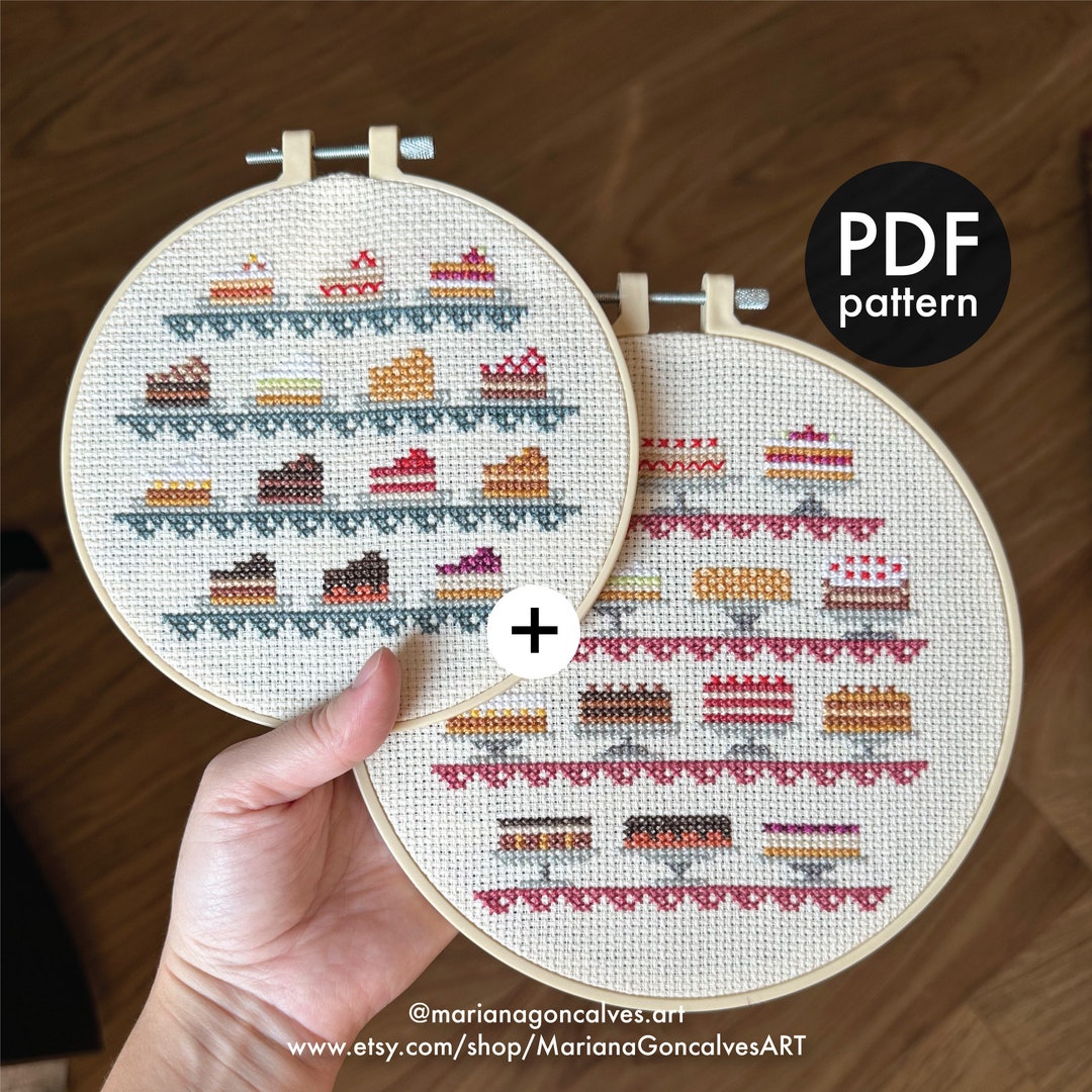 Set of 2 Cross Stitch PDF Patterns: Cake Shop and Piece of Cake, Modern, Easy, Beginner, Bakery ...