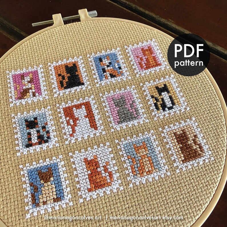 Mini Cat Stamps, Cross Stitch, PDF Pattern, Easy, Beginner, Small, Tiny ...