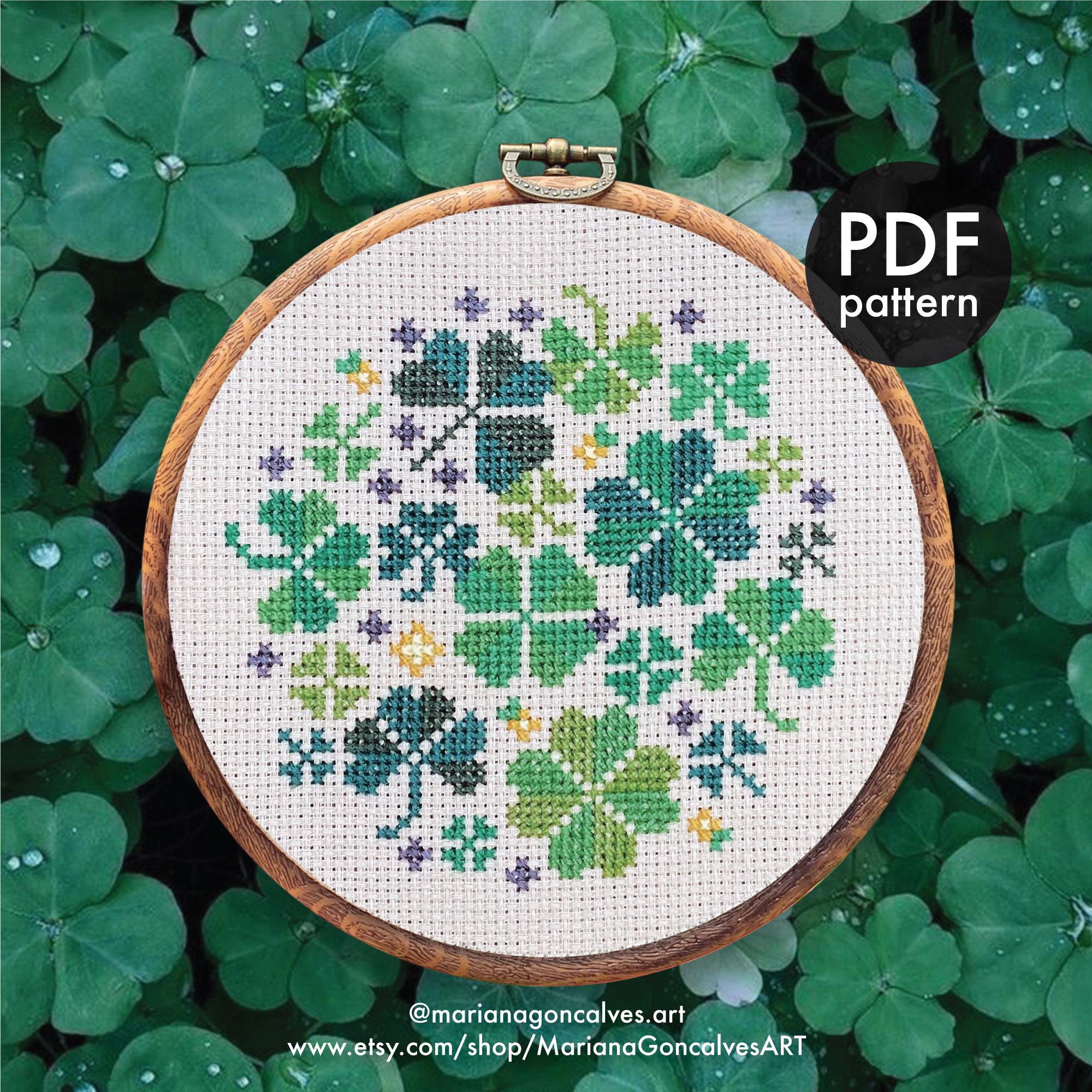 Lucky Clover, Cross Stitch, PDF Pattern, Shamrock, Modern, Easy ...