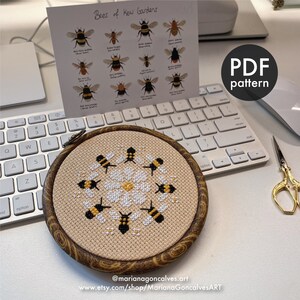 Set of 2 Cross Stitch PDF Patterns, Bee, Mini Mandala, Honeycomb, White ...