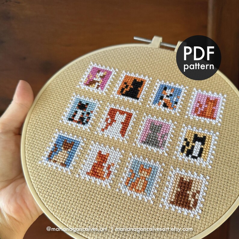 Mini Cat Stamps, Cross Stitch, PDF Pattern, Easy, Beginner, Small, Tiny ...