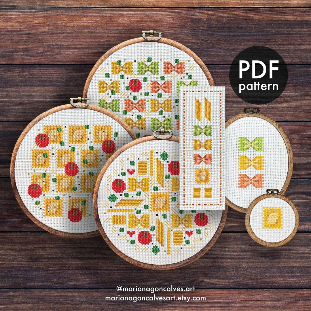 Set of Pasta, Cross Stitch, PDF Pattern, Mini, Easy, Modern, Bookmark ...