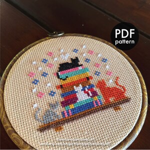 Set of 2 Cross Stitch, PDF Pattern, Cat, Funny, Reader, Book Lover ...