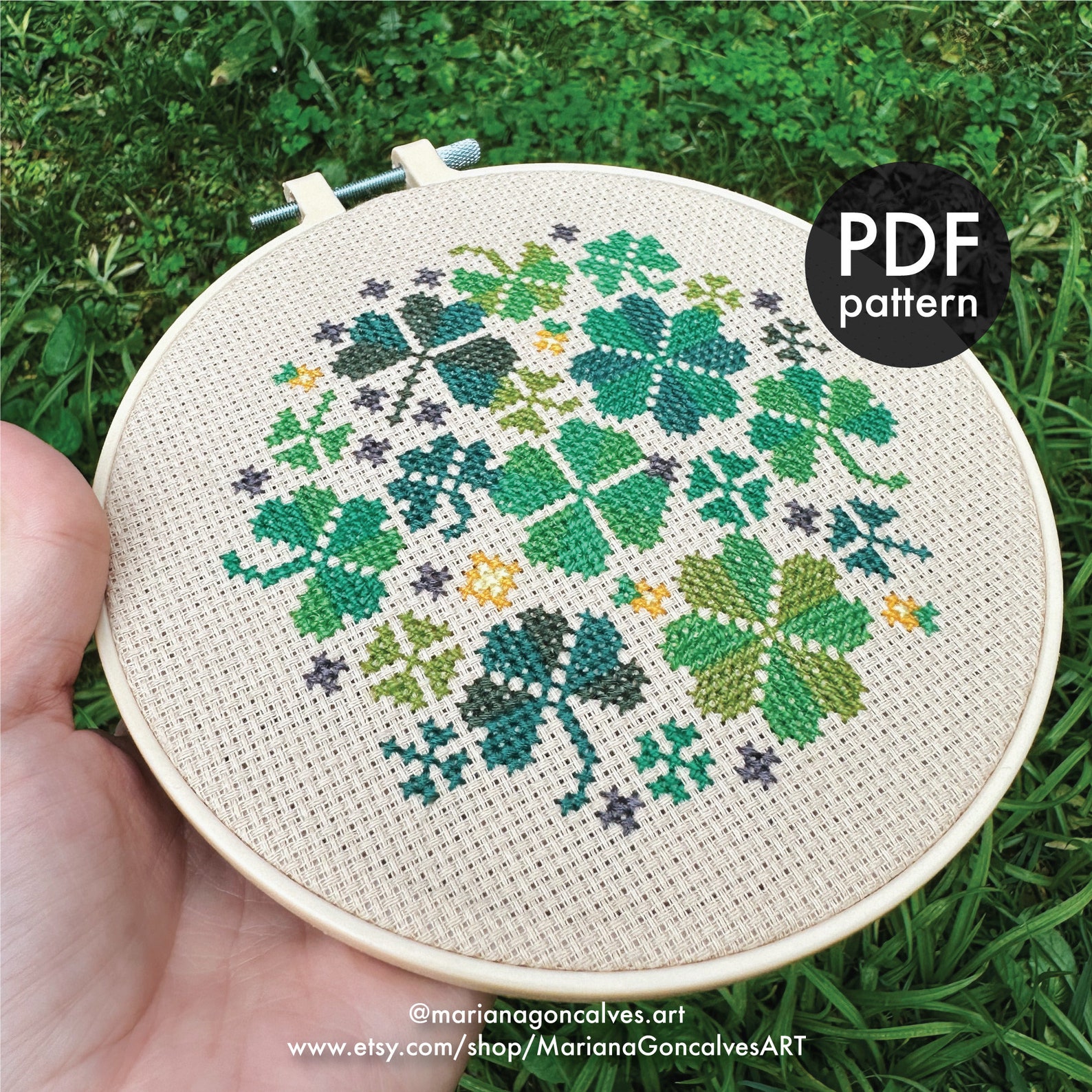 Lucky Clover, Cross Stitch, PDF Pattern, Shamrock, Modern, Easy ...