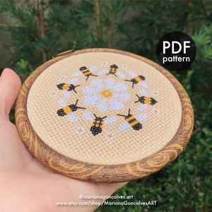 Set of 2 Cross Stitch PDF Patterns, Bee, Mini Mandala, Honeycomb, White ...