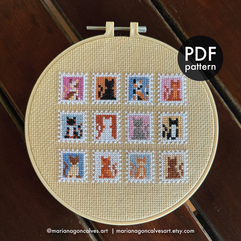 Mini Cat Stamps, Cross Stitch, PDF Pattern, Easy, Beginner, Small, Tiny ...