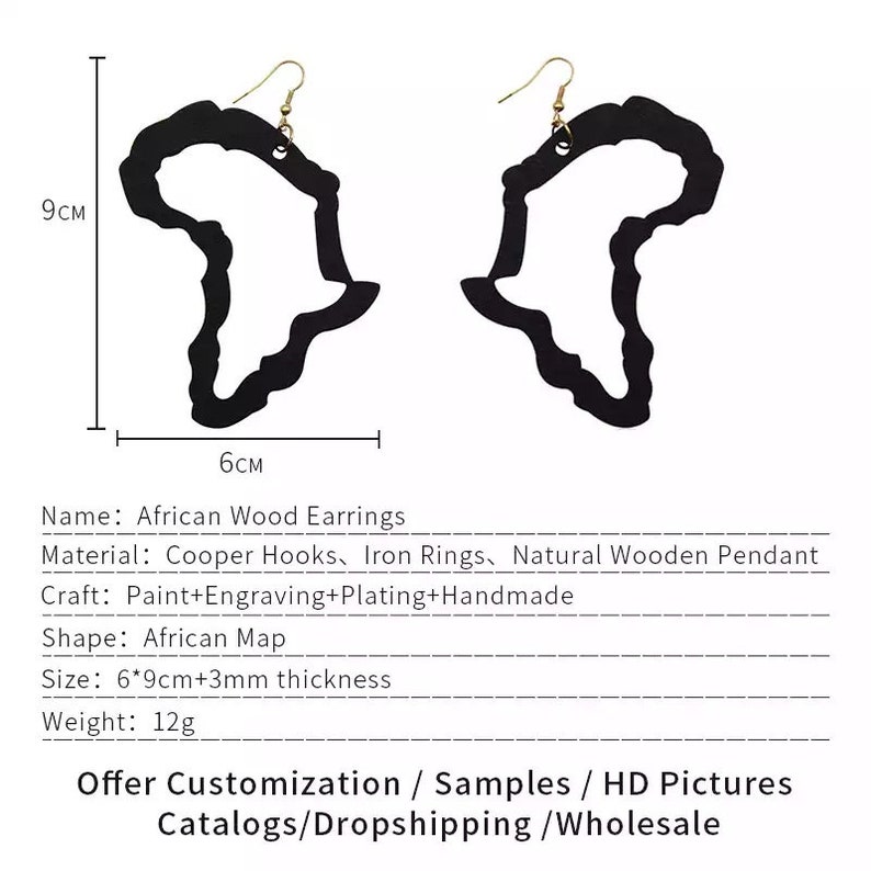 African Map Wooden Crafted Shaped Earrings - Etsy