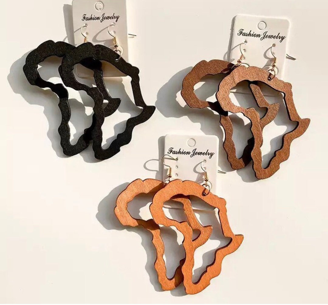 African Map Wooden Crafted Shaped Earrings - Etsy