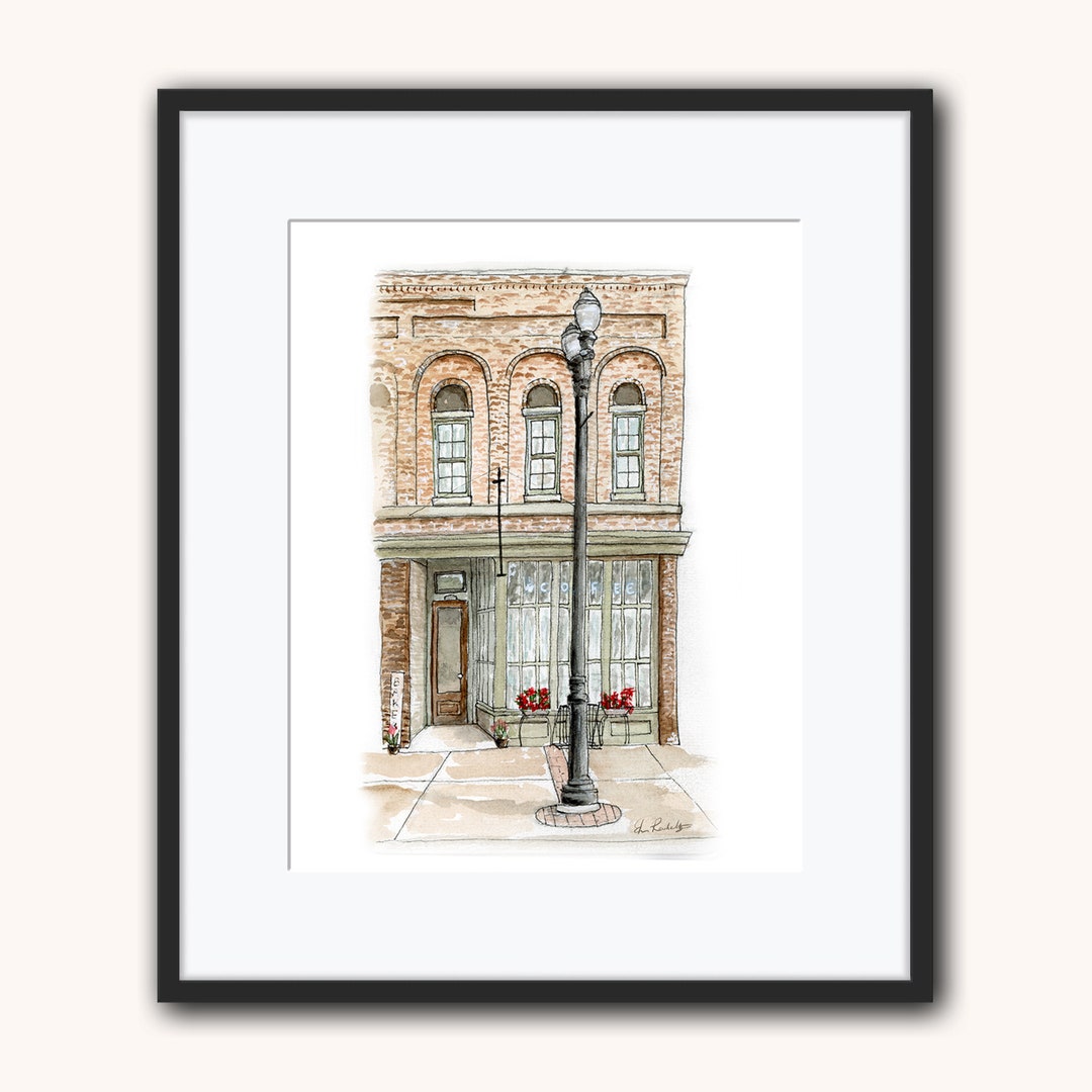 Coffee Shop Watercolor Painting Historic Small Town Art Print Lowell ...