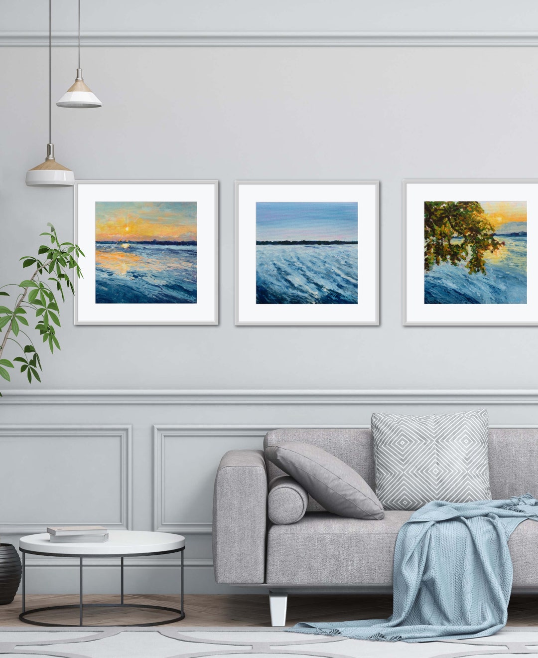 Set of 3 Lake Art Prints Sunset Art Print Lake Michigan Painting Summer ...