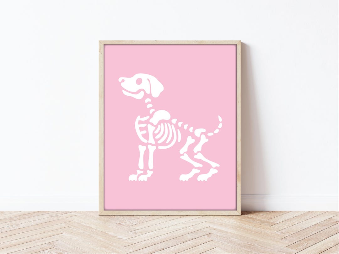 Dog Skeleton Printable, Pink Skeleton Print for Download, Cute Skeleton ...