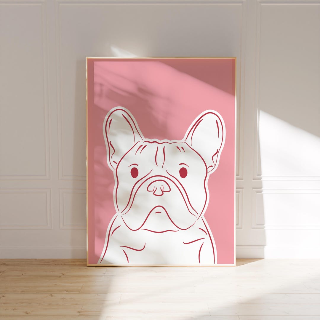 Frenchie Printable Art for Download, French Bulldog Art Print, Pink Dog ...