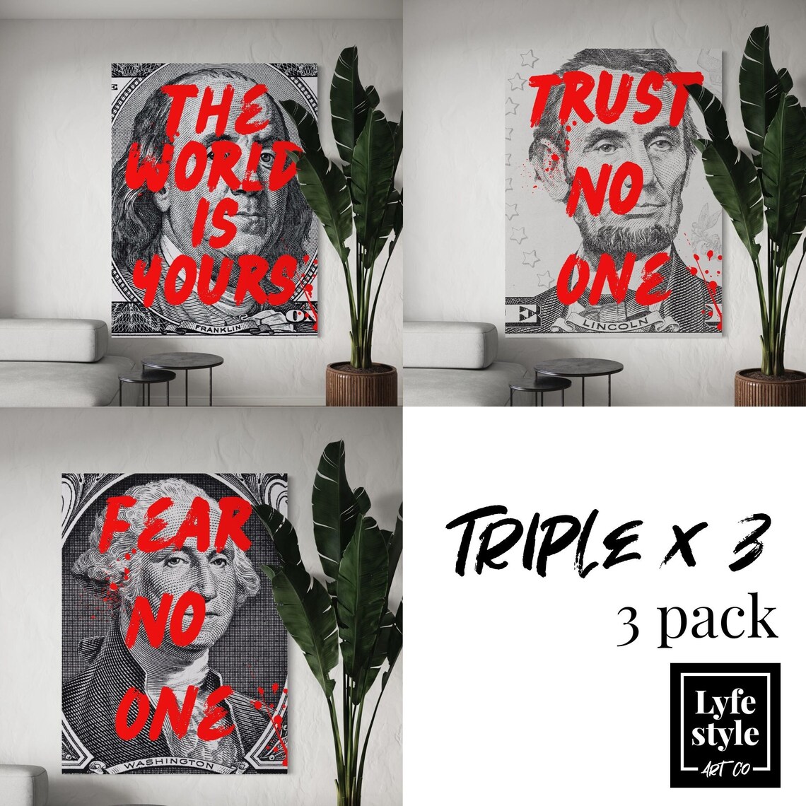 Money Art Triple Canvas Pack: Motivational Wall Decor - Etsy