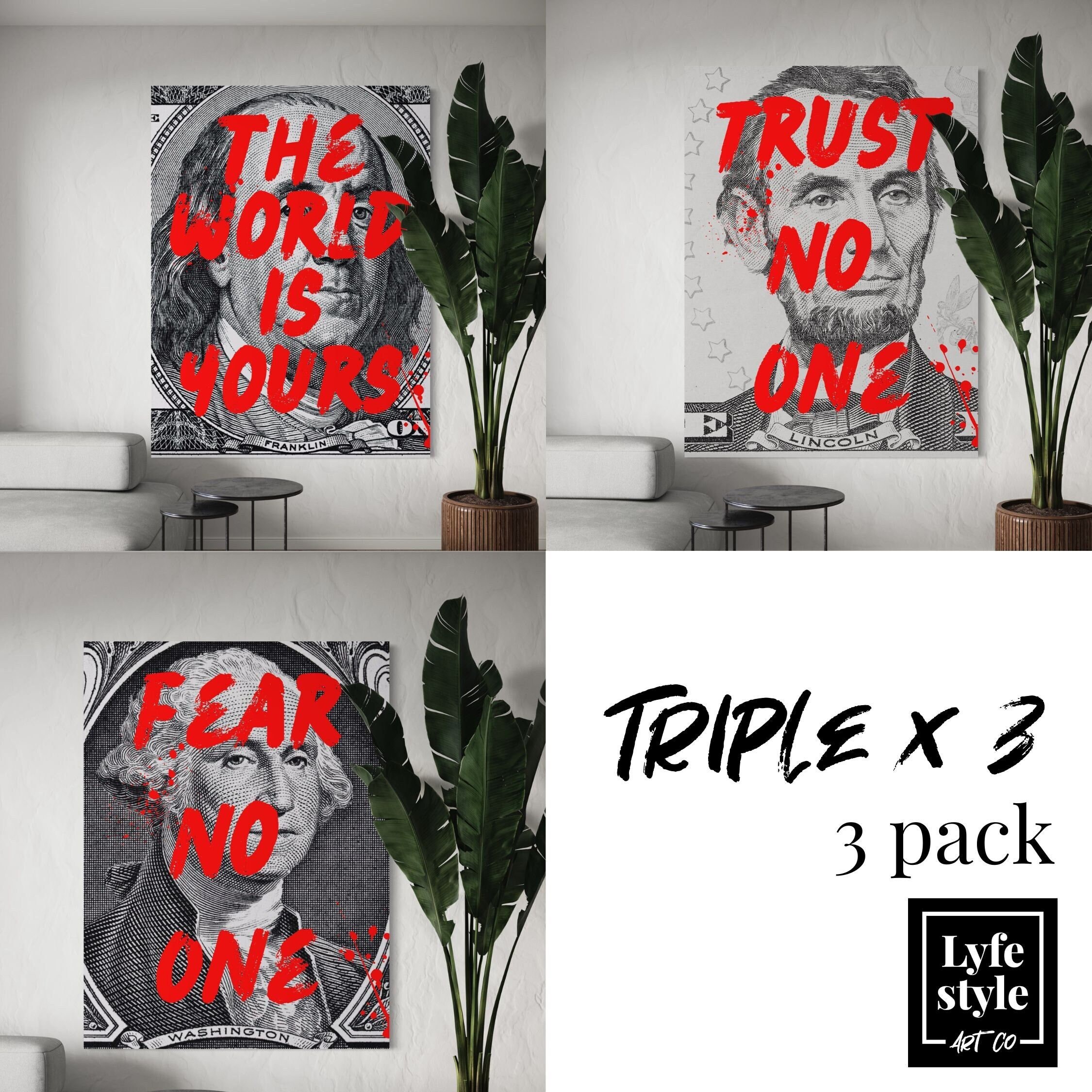 Money Art Triple Canvas Pack: Motivational Wall Decor - Etsy