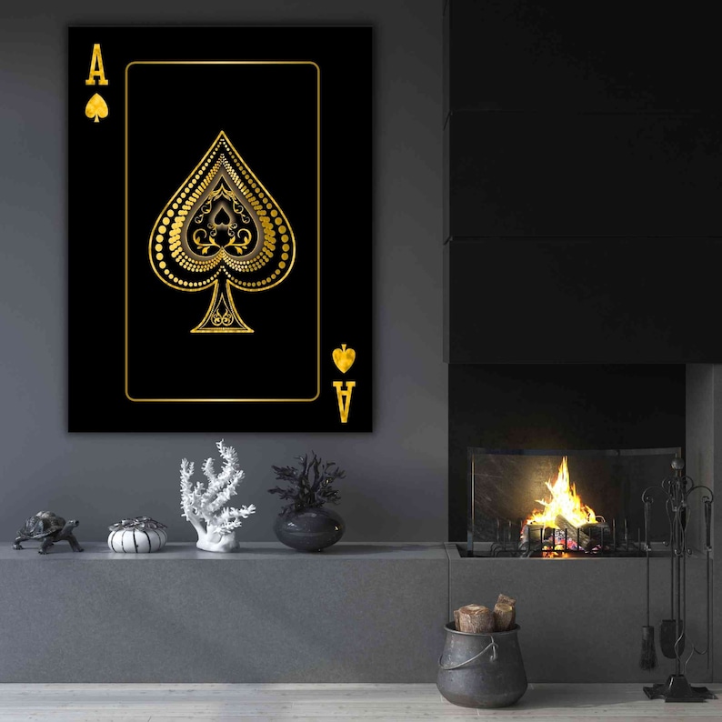 ACE Playing Card CANVAS Luxury Art Wall Decor Gold Art Motivation Art ...