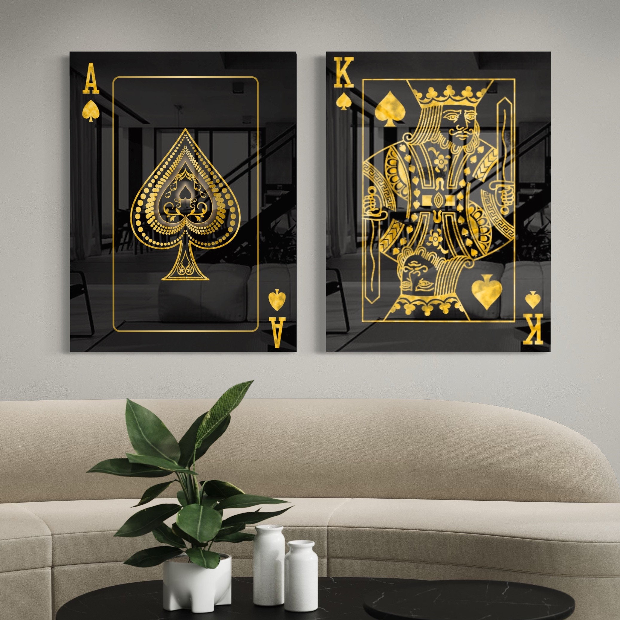 Ace X King ( TWIN GLASS PACK) Playing Card Art - Black and Gold Art ...