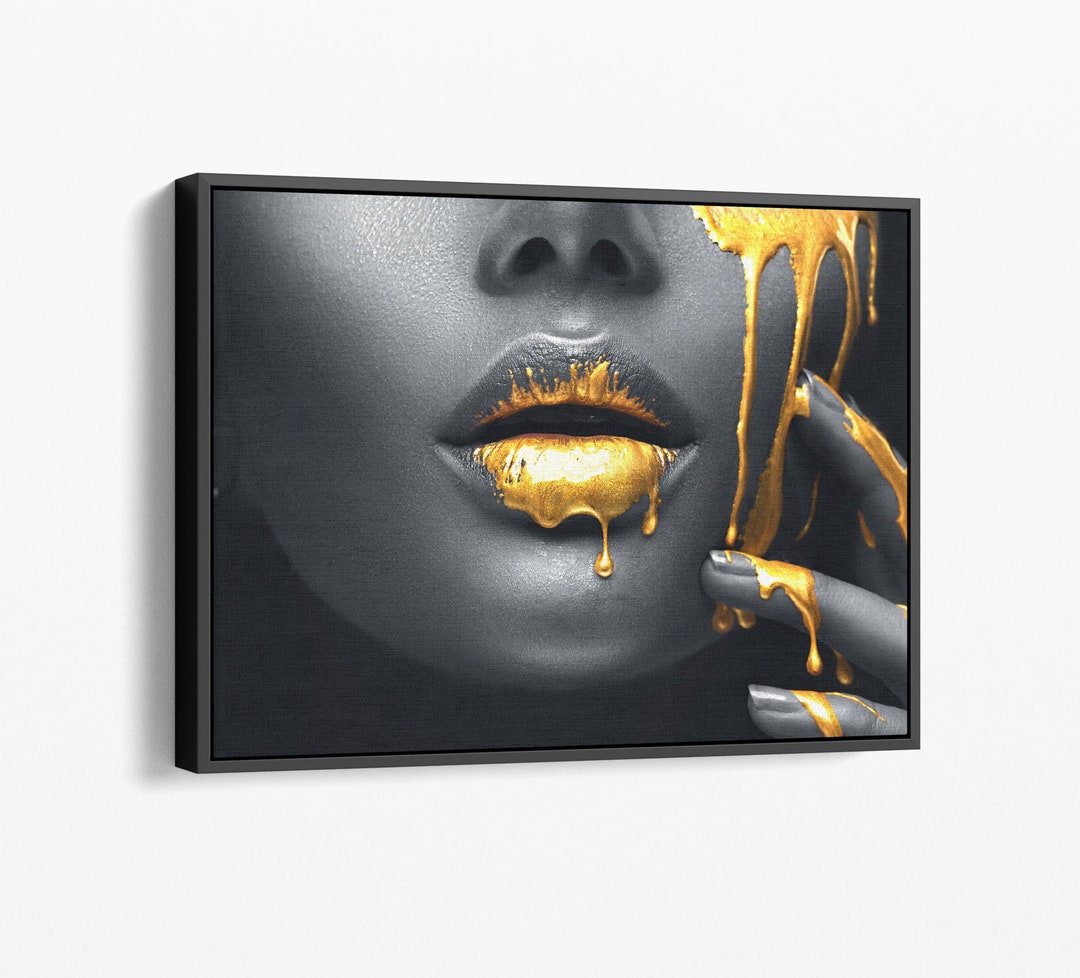 Gold Drip Lips Canvas Art, Motivational Pop Art Print - Etsy