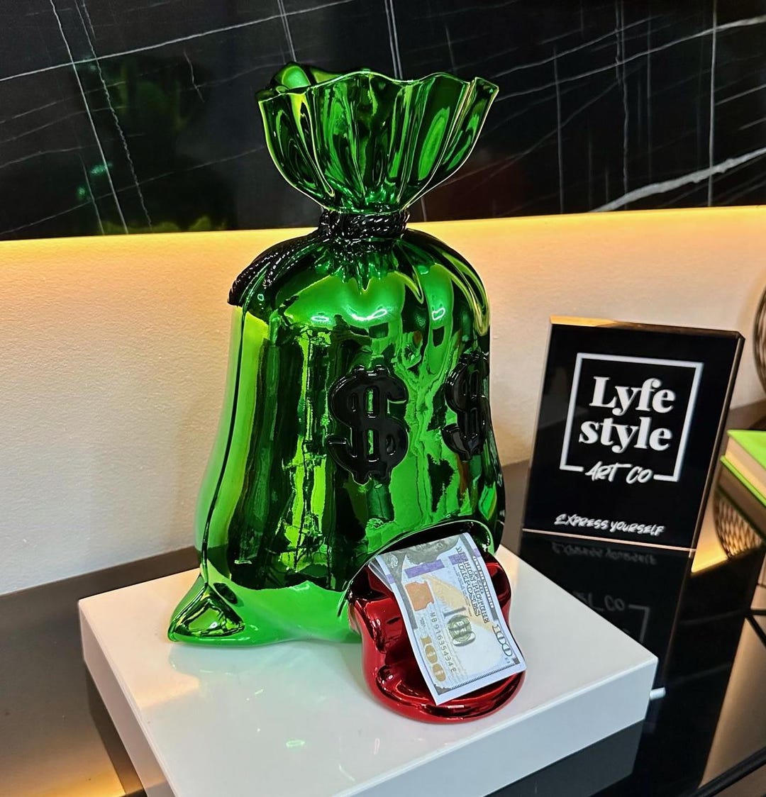 Chrome Green Money Bag Sculpture: Alec Monopoly Inspired Pop Art - Etsy