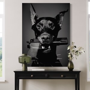 Doberman Gun (CANVAS) Black and White - Motivation - Large Canvas ...