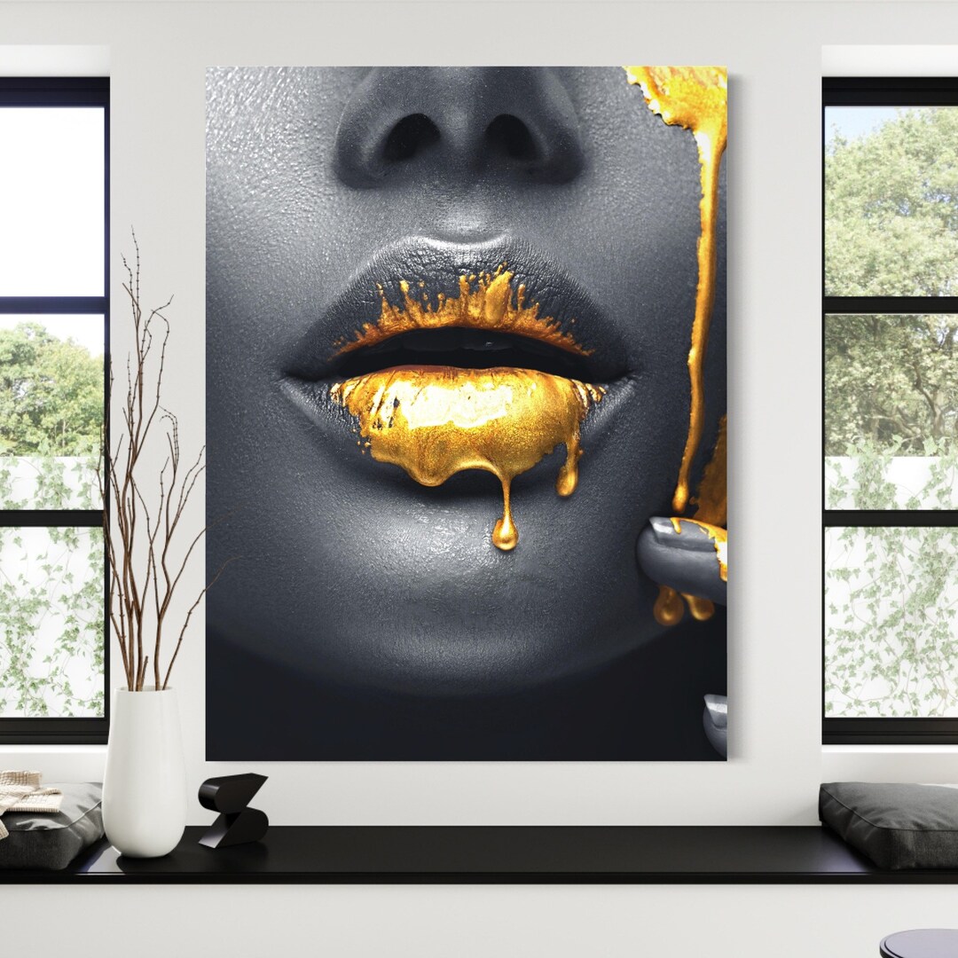Gold Drip Lips Canvas Art Print, Contemporary Wall Decor - Etsy
