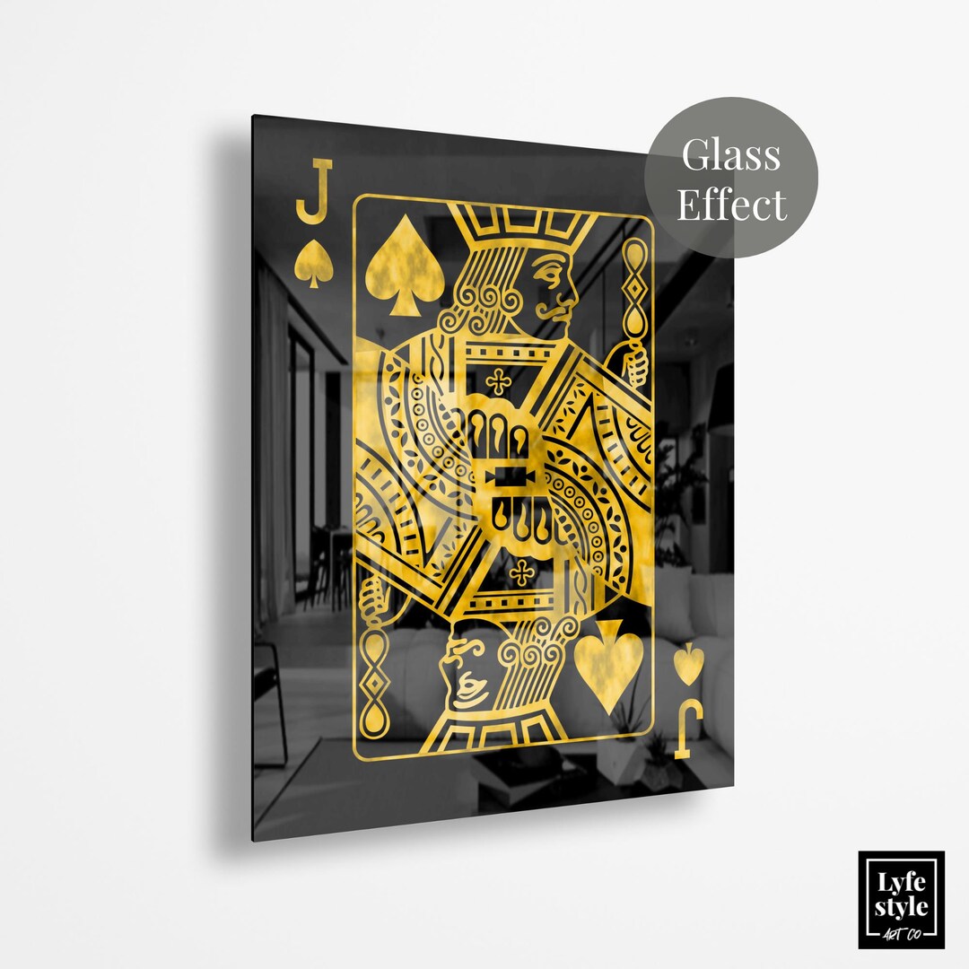 JACK of Spades ( GLASS EFFECT) Playing Card Art - Black and Gold Art ...