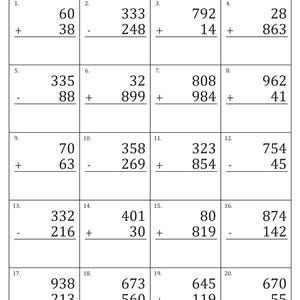 2 and 3 Digit Mixed Addition and Subtraction With Some Regrouping ...